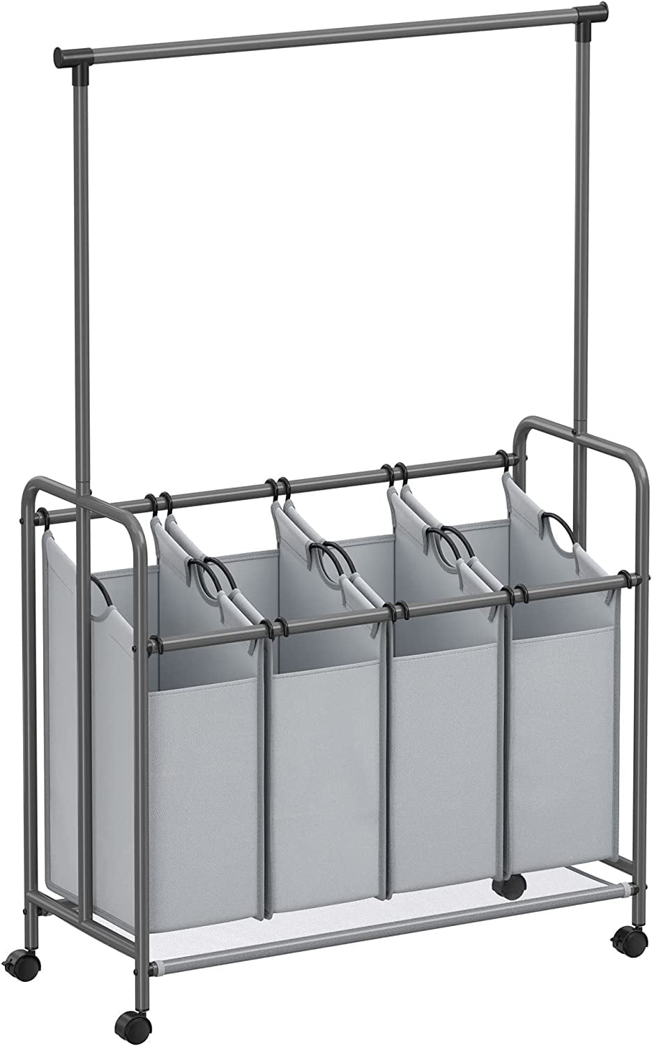 SONGMICS Metal Cart 4-Section Laundry Sorter with Pull Handles, Hanging ...