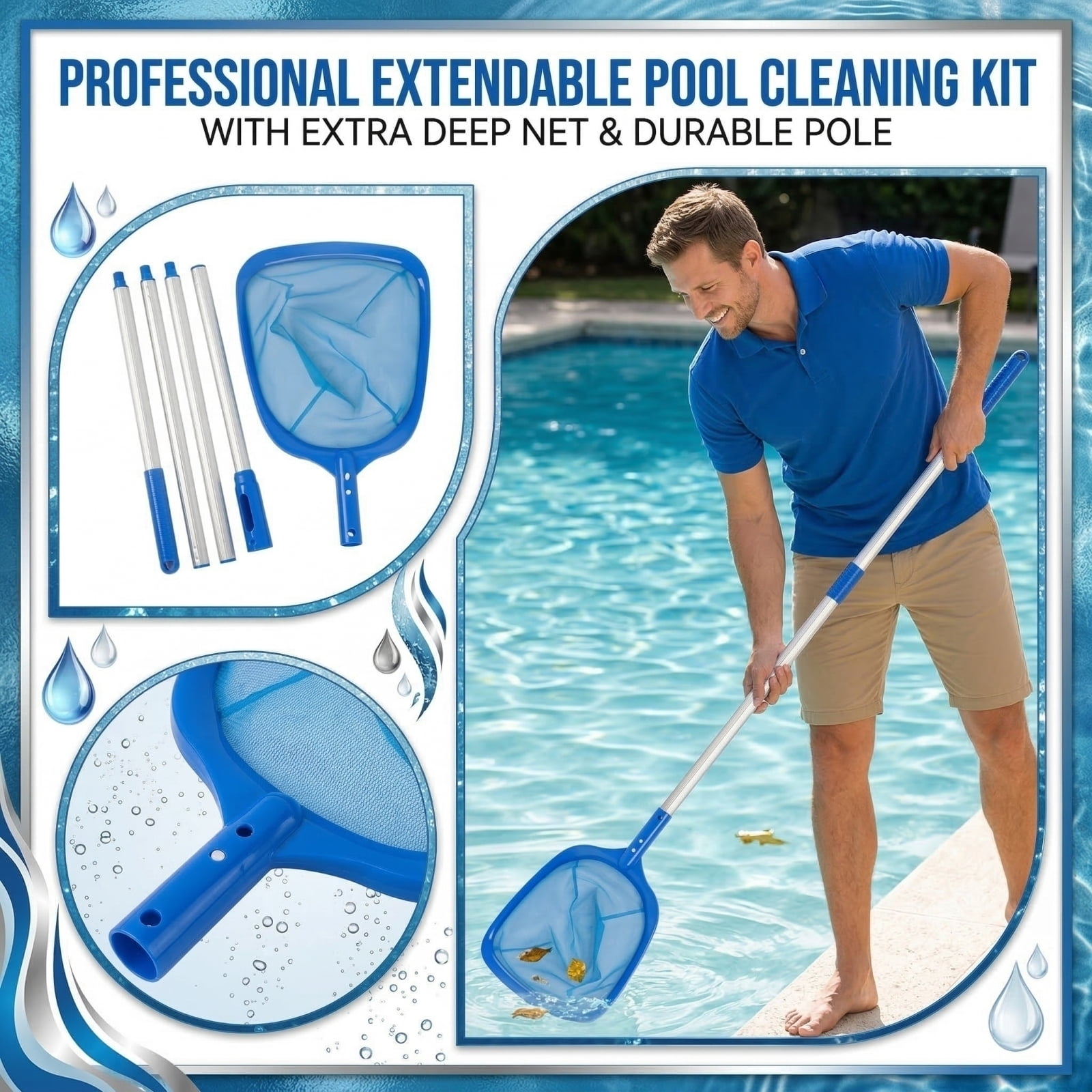 4 Section Pool Skimmer Net 5 Ft with Telescopic Pole for Cleaning ...