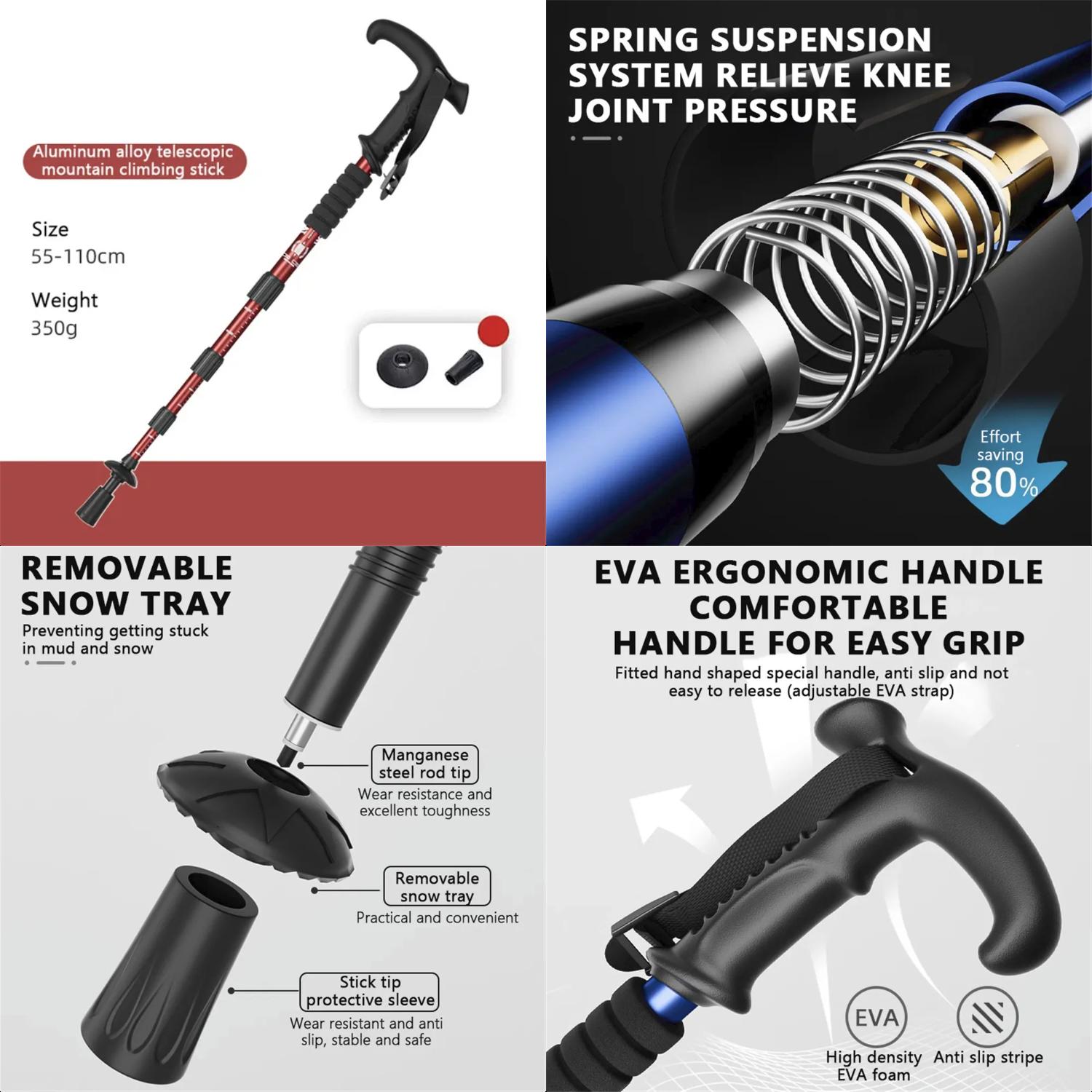 4-Section Portable Outdoor Fold Trekking Pole Walking Hiking Stick ...
