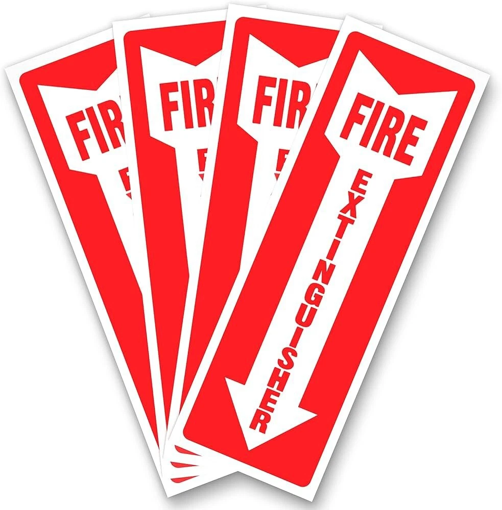 4) Self-Adhesive Vinyl (4"X12") "Fire Extinguisher Arrow" Signs..New ...