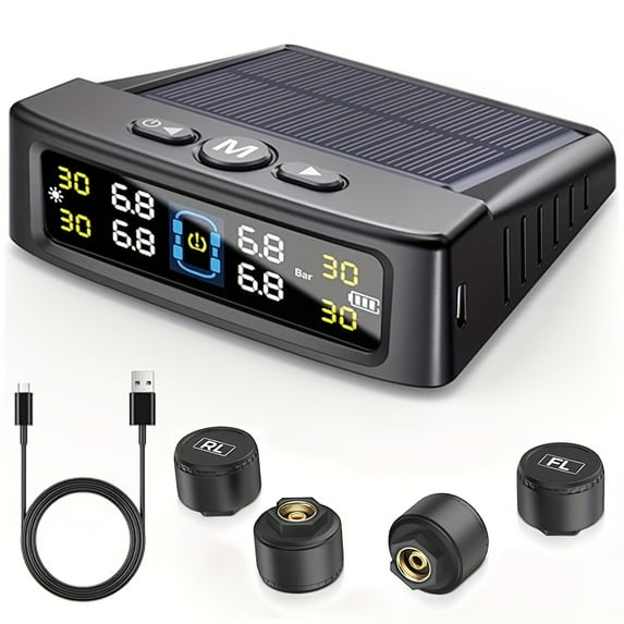 4 Sensor Solar TPMS, Wireless Tire Pressure Monitoring System With Real ...