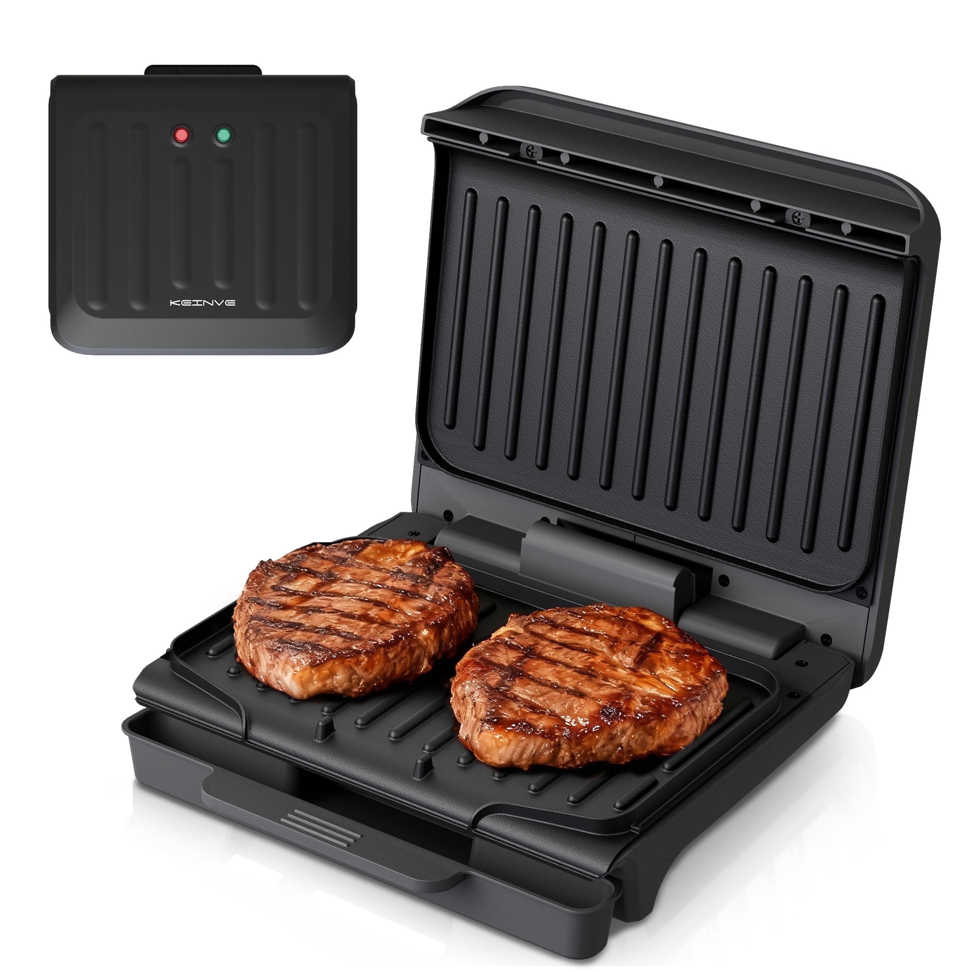 KEINVE Electric Grill and Panini Press, Tough Non-Stick Coating, Drip ...