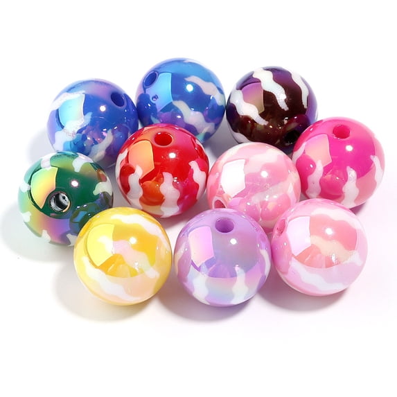 4 Set 10Pcs Colours Acrylic Beads Printed Straight Hole Round Beads ...