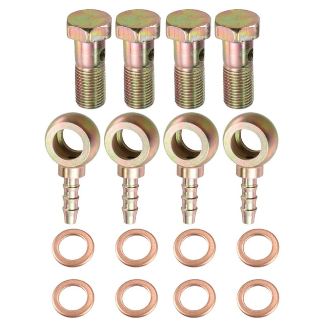 4 Set 10mm Banjo Hose Barb Bolt Fittings Banjo Bolt Washer Metal with 10mm Spacers for Auto Car ...
