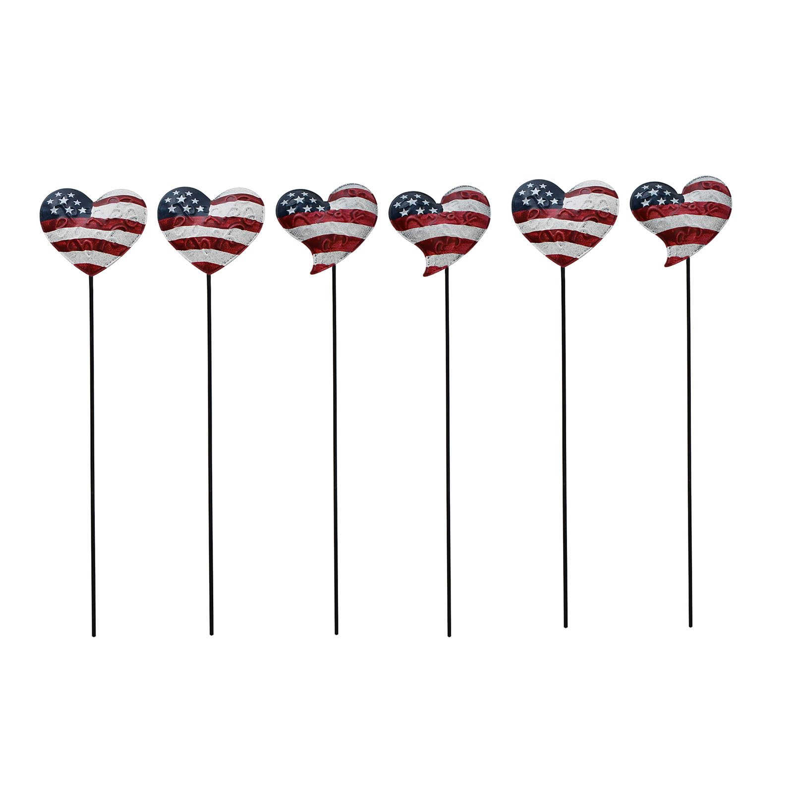 4 Set 12.4" H Metal Heart American Flag Garden Stakes Patriotic US Flag ...