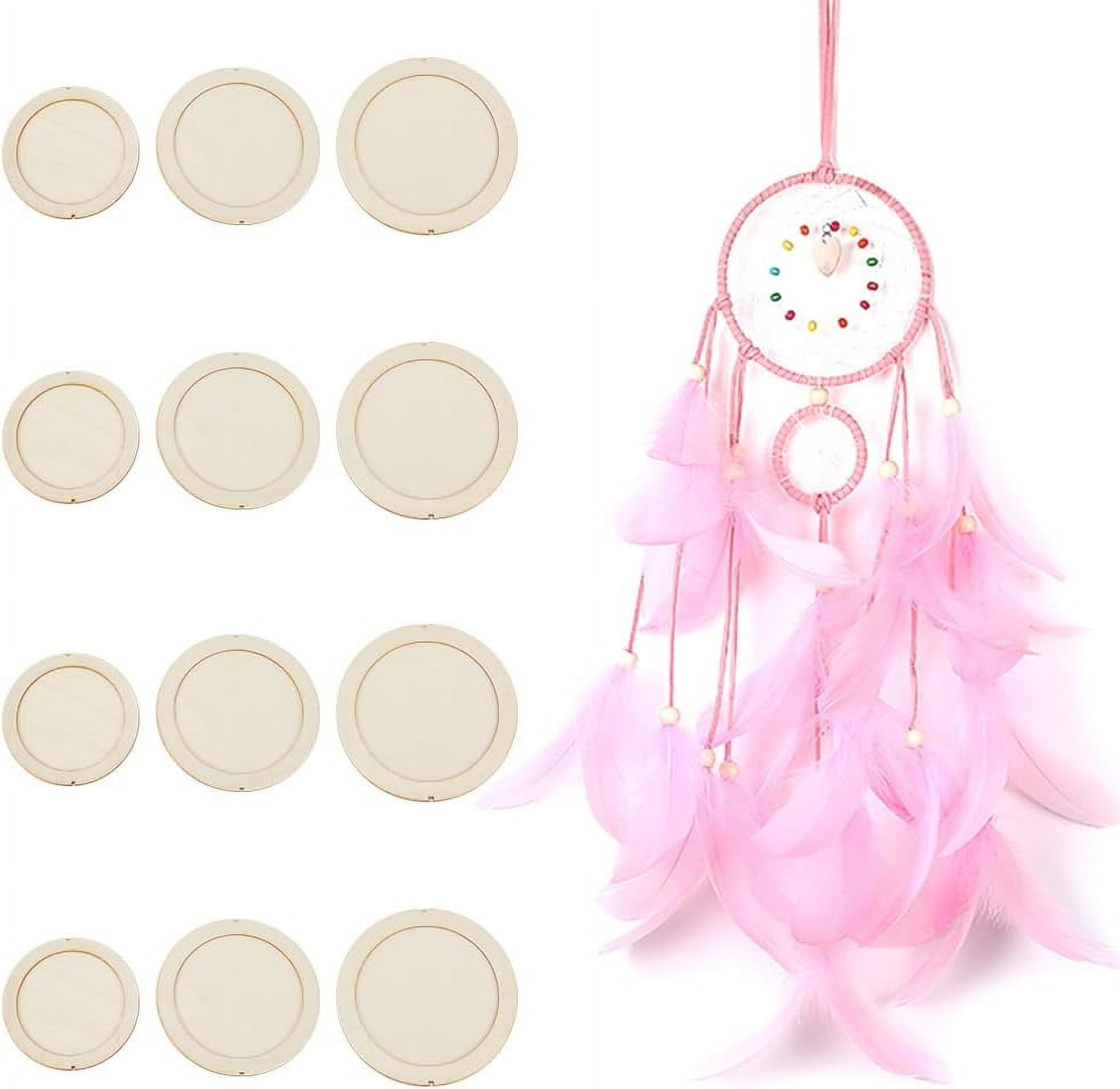 4 Set 12pcs 3 Size Flat Round Dream Catcher Wooden Rings Wood Round Dream Catcher Hoops Teardrop ...