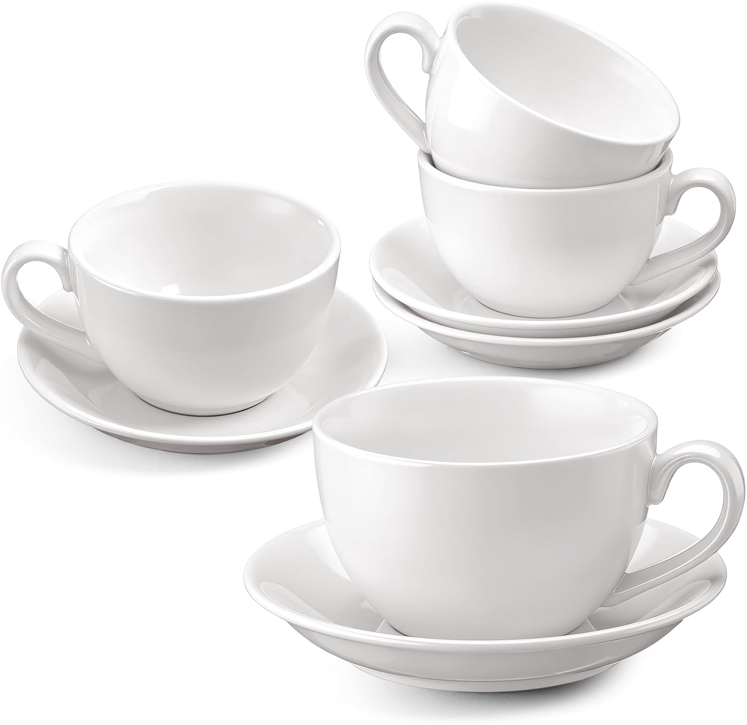 4 Set 16 oz Cappuccino Cups with Saucers Large Ceramic Coffee Mugs ...