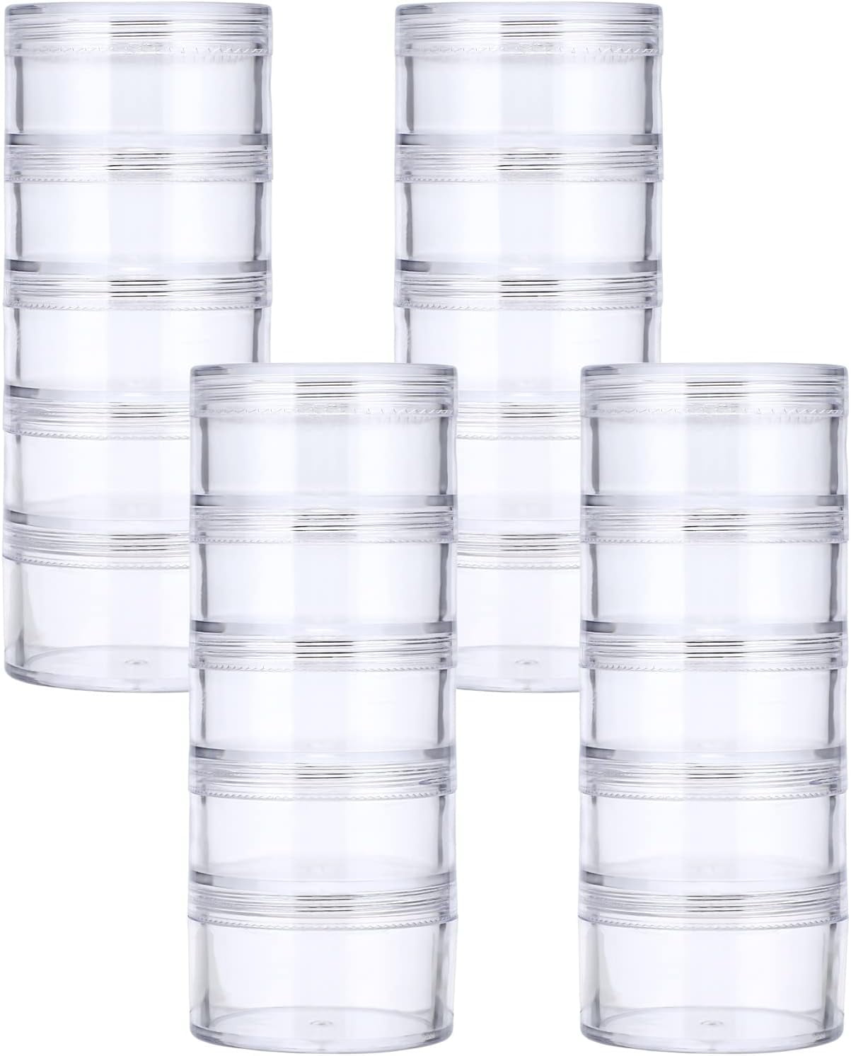 4 Set (20 Pieces) Stackable Cosmetic Containers with Screw Lids Plastic ...