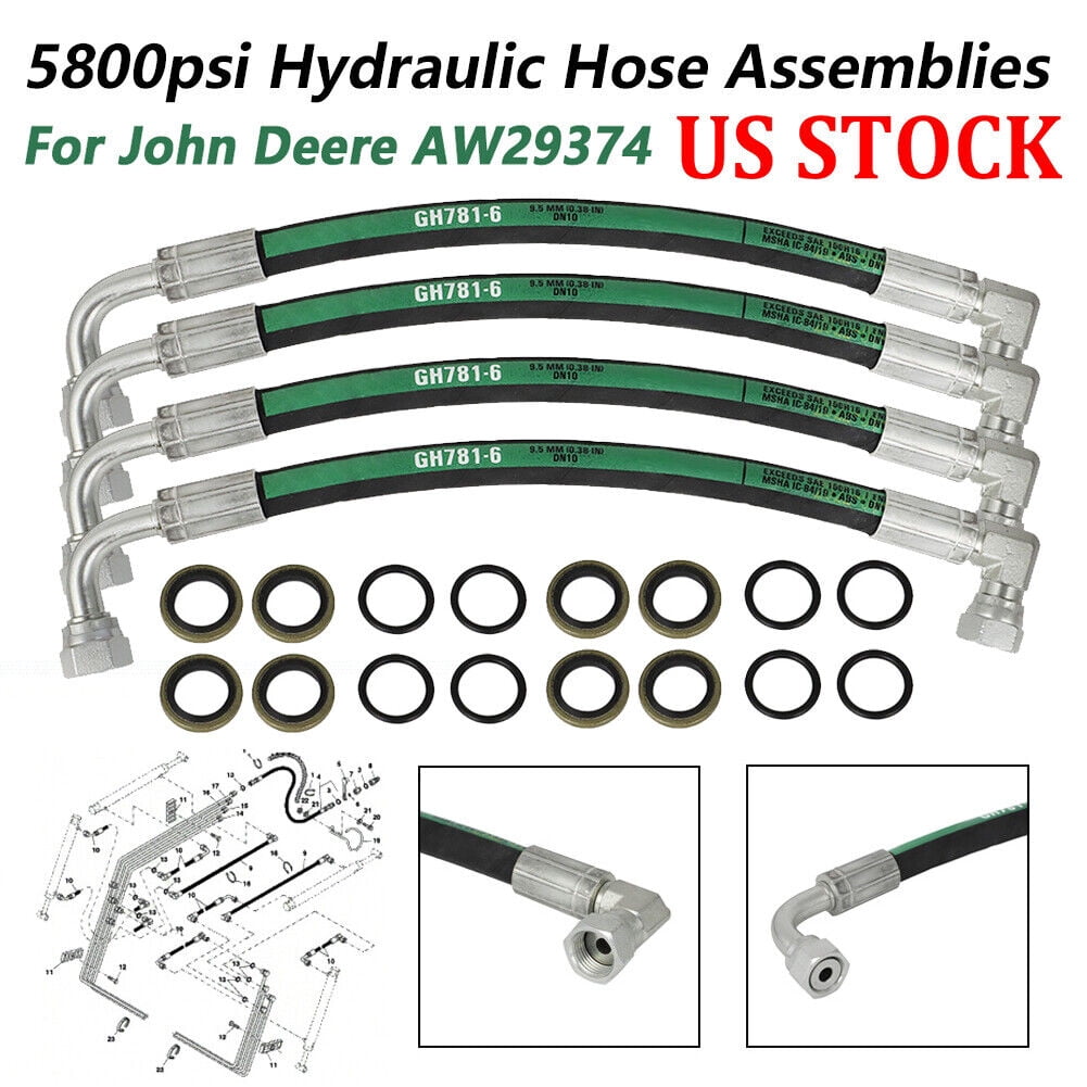 4 Set 5800PSI Hydraulic Hose Assembly Fitting Kit For John Deere AW29374 Tractor - Walmart.com