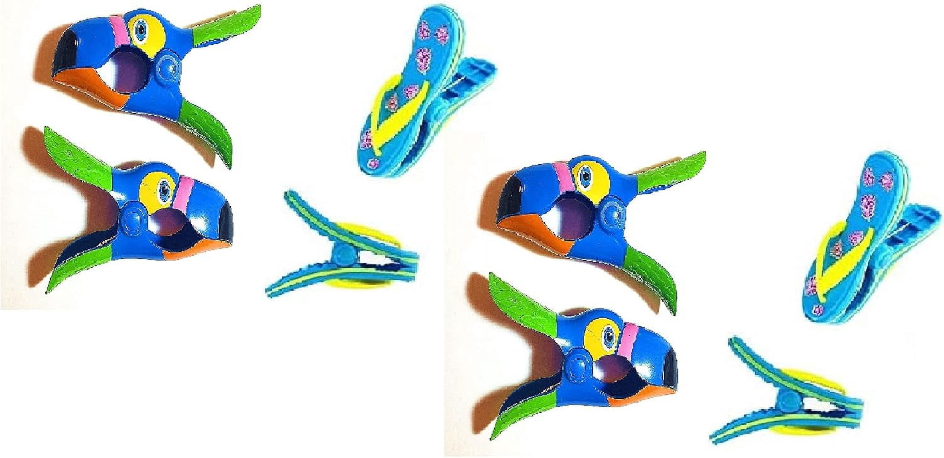 4 Set (8 Ct) 2X Blue Toucan / 2X Blue Flip Flops Beach Towel Clips ...