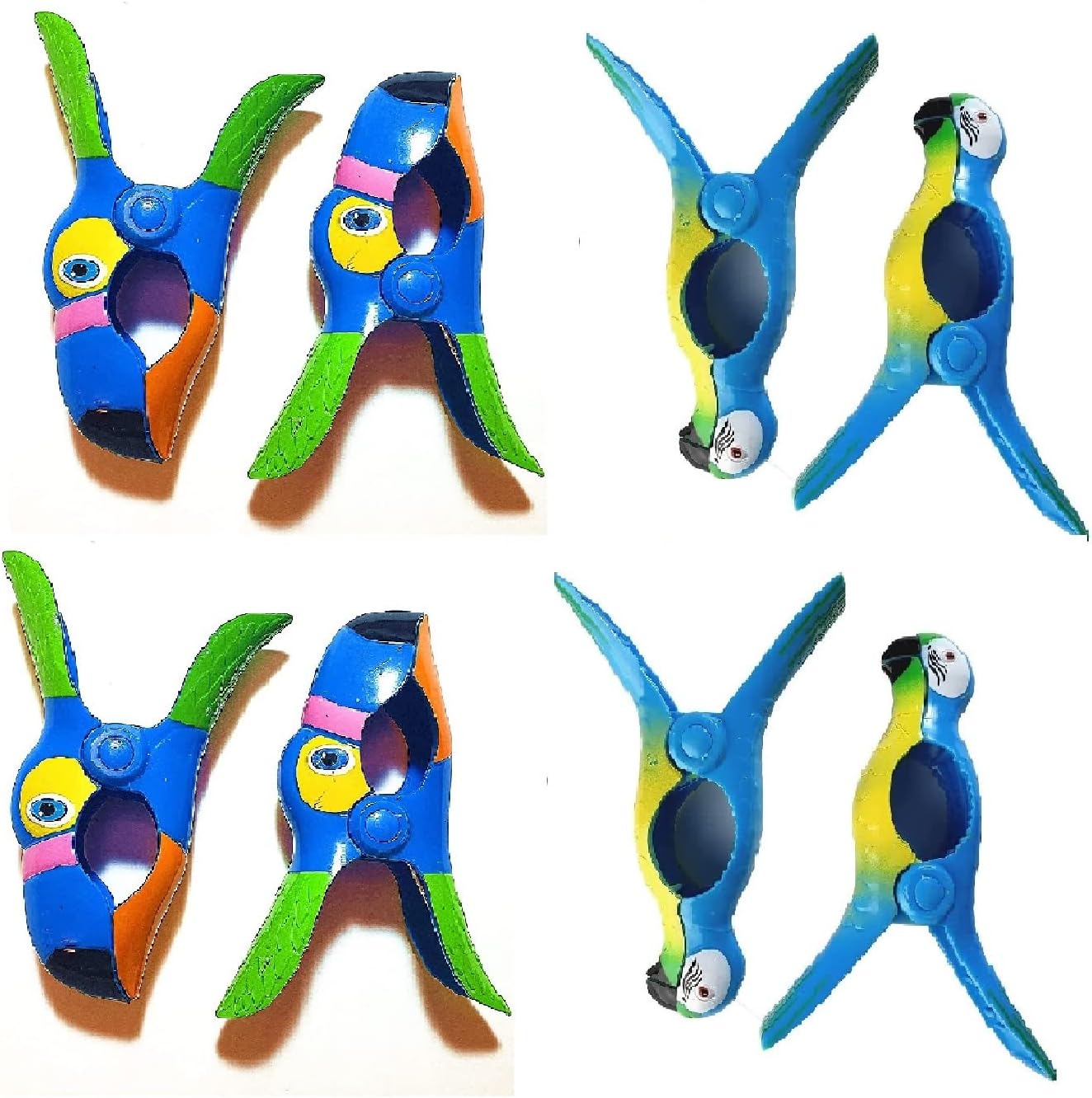 4 Set (8 Ct) 2X Blue Toucan / 2X Blue Parrot Beach Towel Clips Jumbo ...