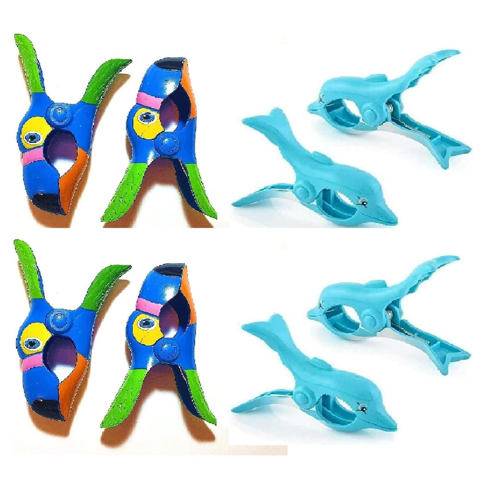 4 Set (8 Ct) 2X Blue Toucan / 2X Dolphin Beach Towel Clips Jumbo Size ...