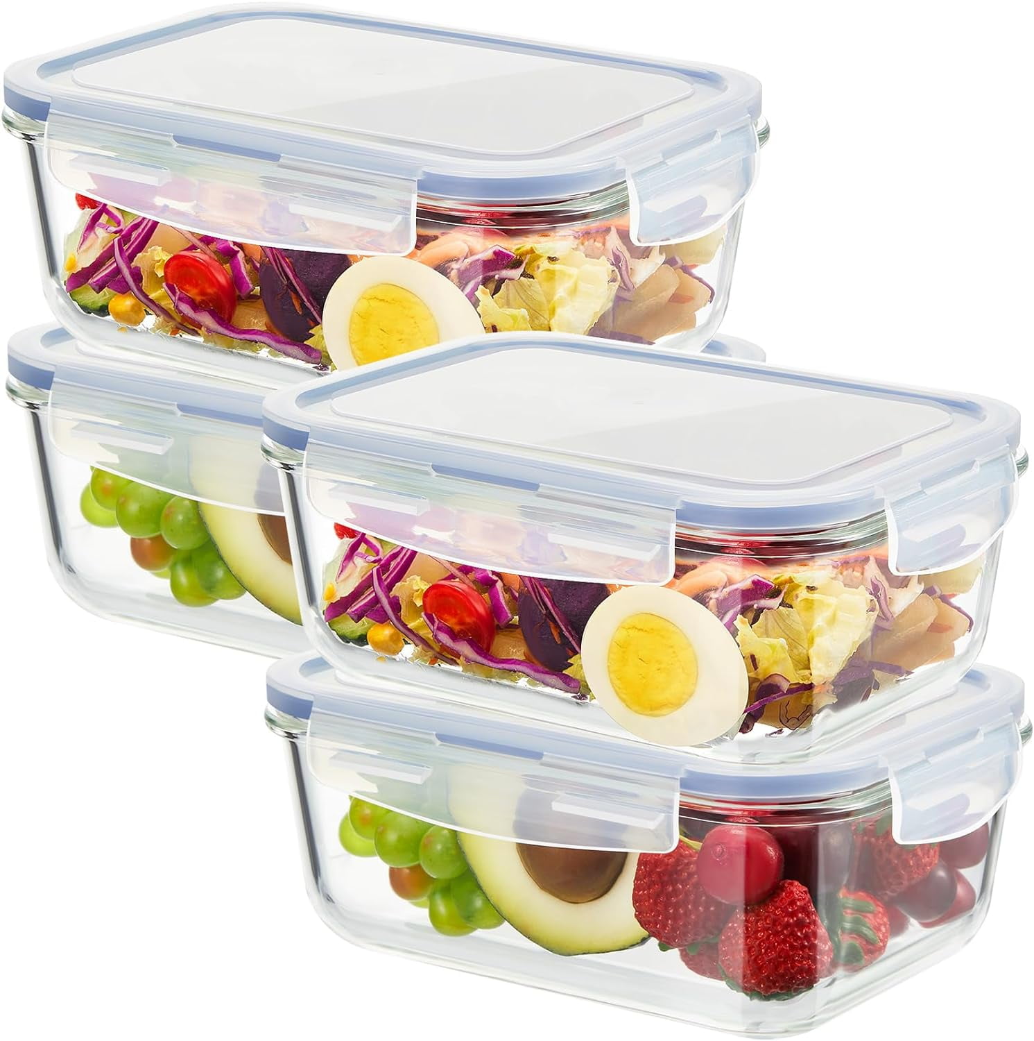 4 Set 8 Cup Large Glass Storage Containers Airtight 63 oz Food Bento ...