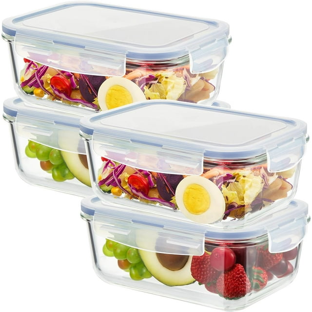 4 Set 8 Cup Large Glass Storage Containers Airtight 63 oz Food Bento ...