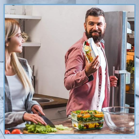 4 Set 8 Cup Large Glass Storage Containers Airtight 63 oz Food Bento ...