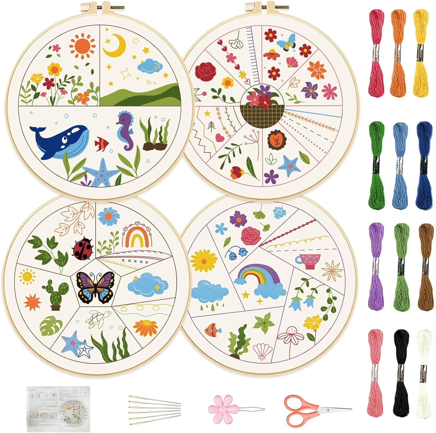 4 Set 8inch Embroidery Kit for Beginners Learn Embroidery Stitches Kit ...