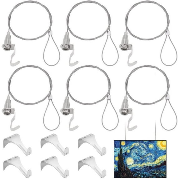 4 Set Adjustable Picture Rail Hanging System Stainless Steel Wall Hooks ...