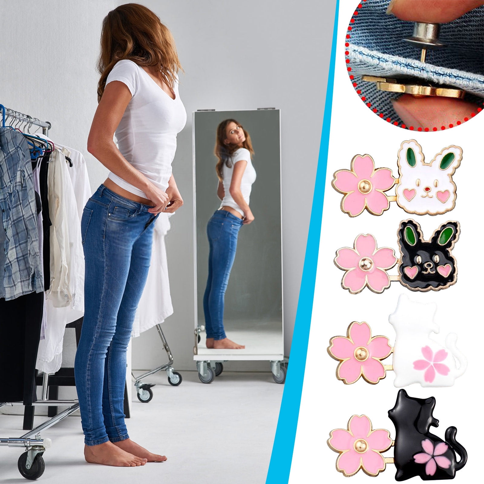 4-Set Adjustable Waist Tightener Buttons | No-Sew Pant Clips for Loose ...