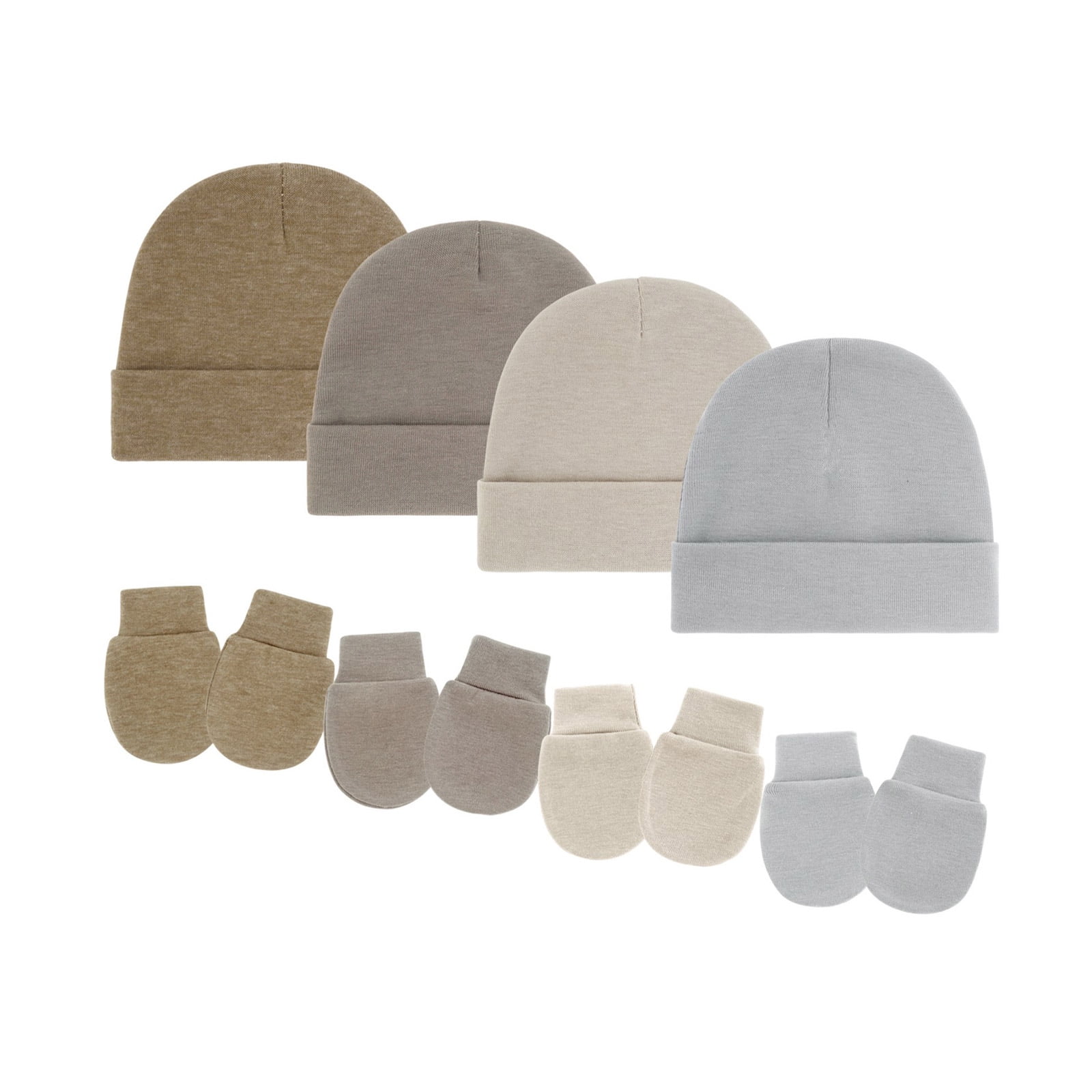4 Set Baby Bonnet & Mittens Soft Cotton Stretchy Cap Machine Washable 0 ...