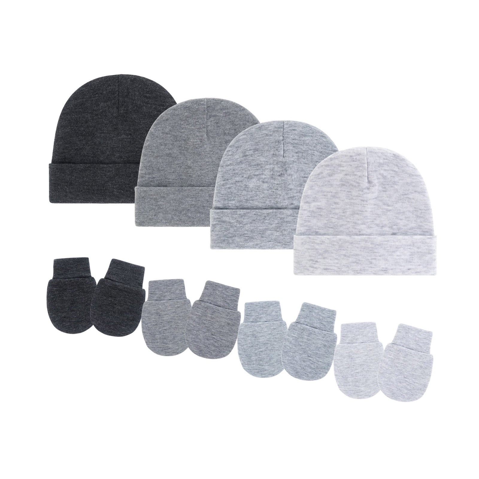 4 Set Baby Bonnet & Mittens Soft Cotton Stretchy Cap Machine Washable 0 ...