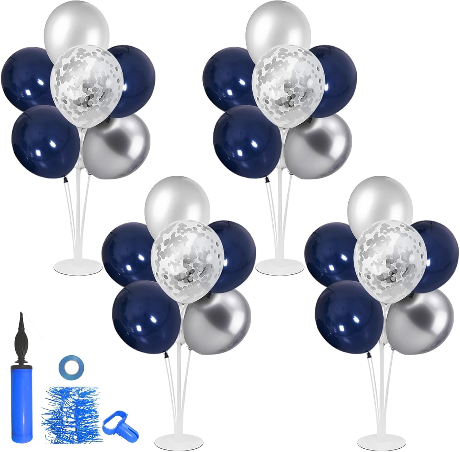 4 Set Balloon Stand with Silver Navy Blue Balloons Centerpiece Table ...