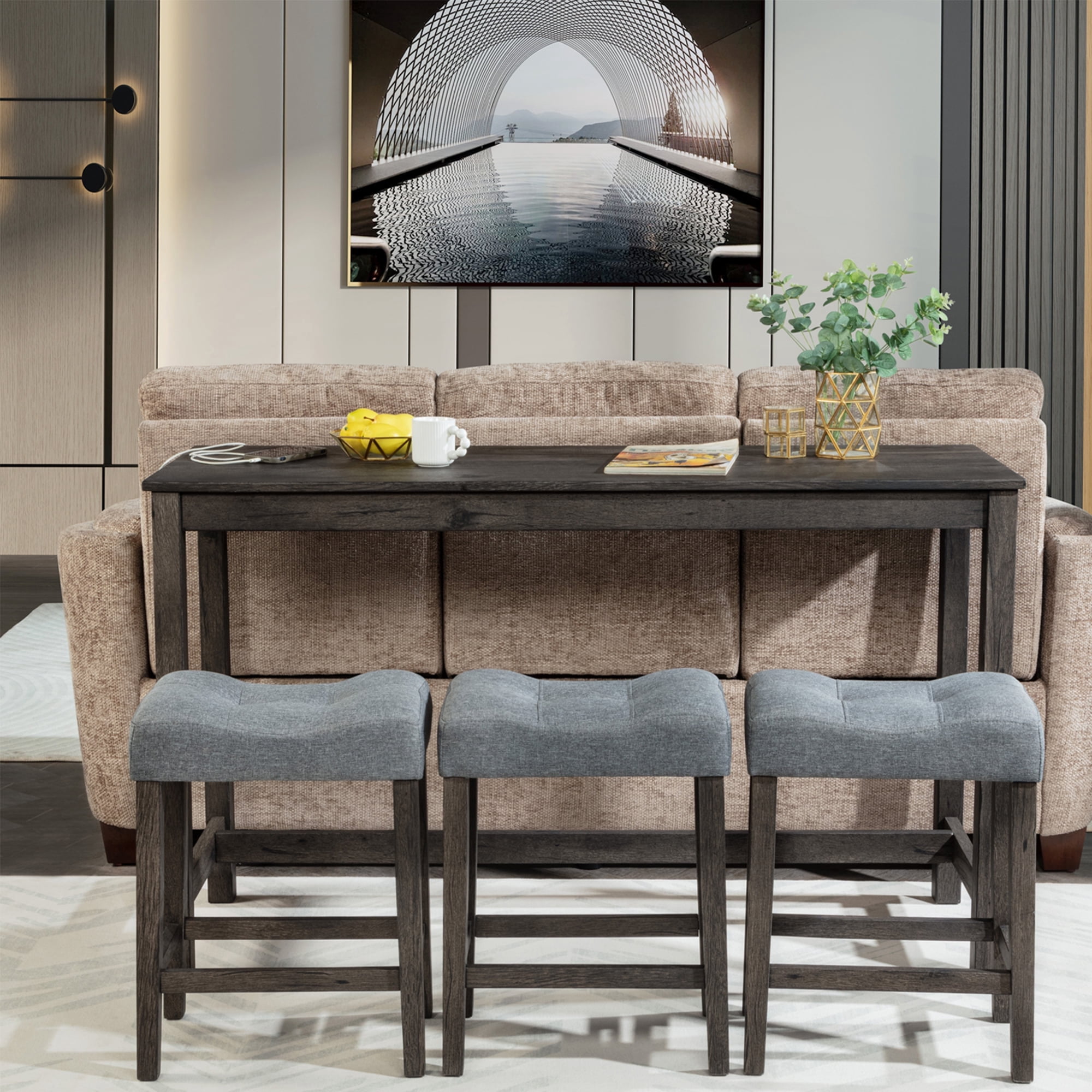 4 Set Bar Table and Chairs,Breakfast Table with 3 Stool,Bar Table with ...