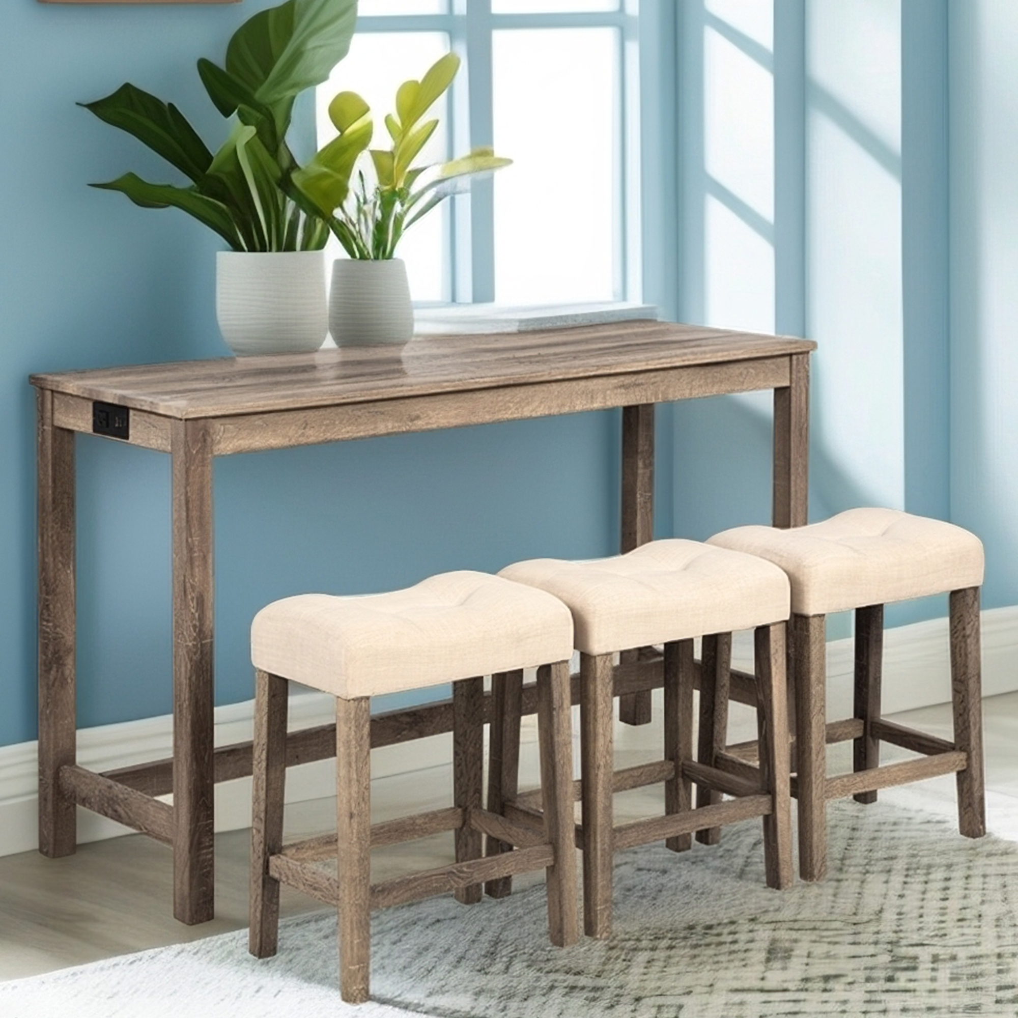 4 Set Bar Table and Chairs,Breakfast Table with 3 Stool,Bar Table with ...