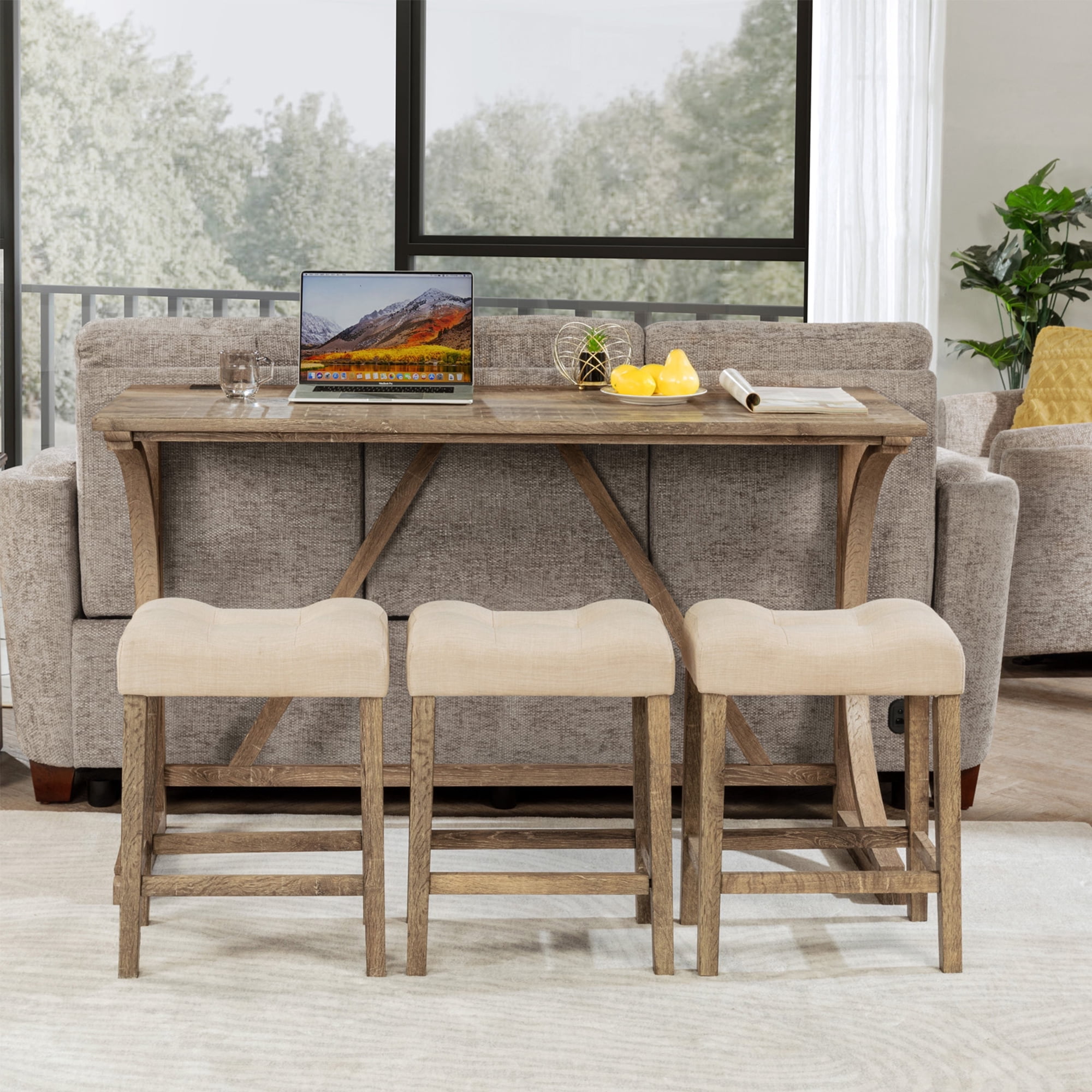 4 Set Bar Table and Chairs,Breakfast Table with 3 Stool,Bar Table with ...