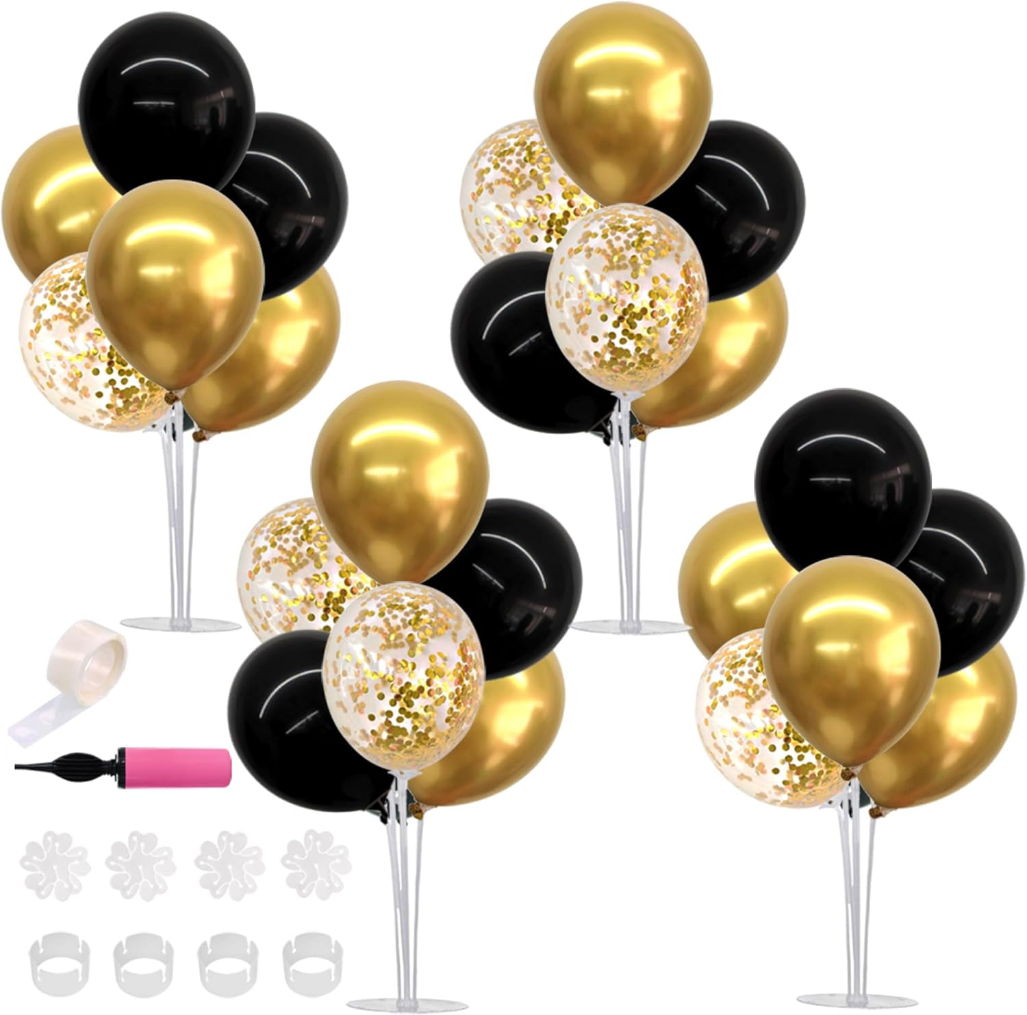 4 Set Black Gold Balloon Centerpieces for Table,Balloon Stand Kit for ...