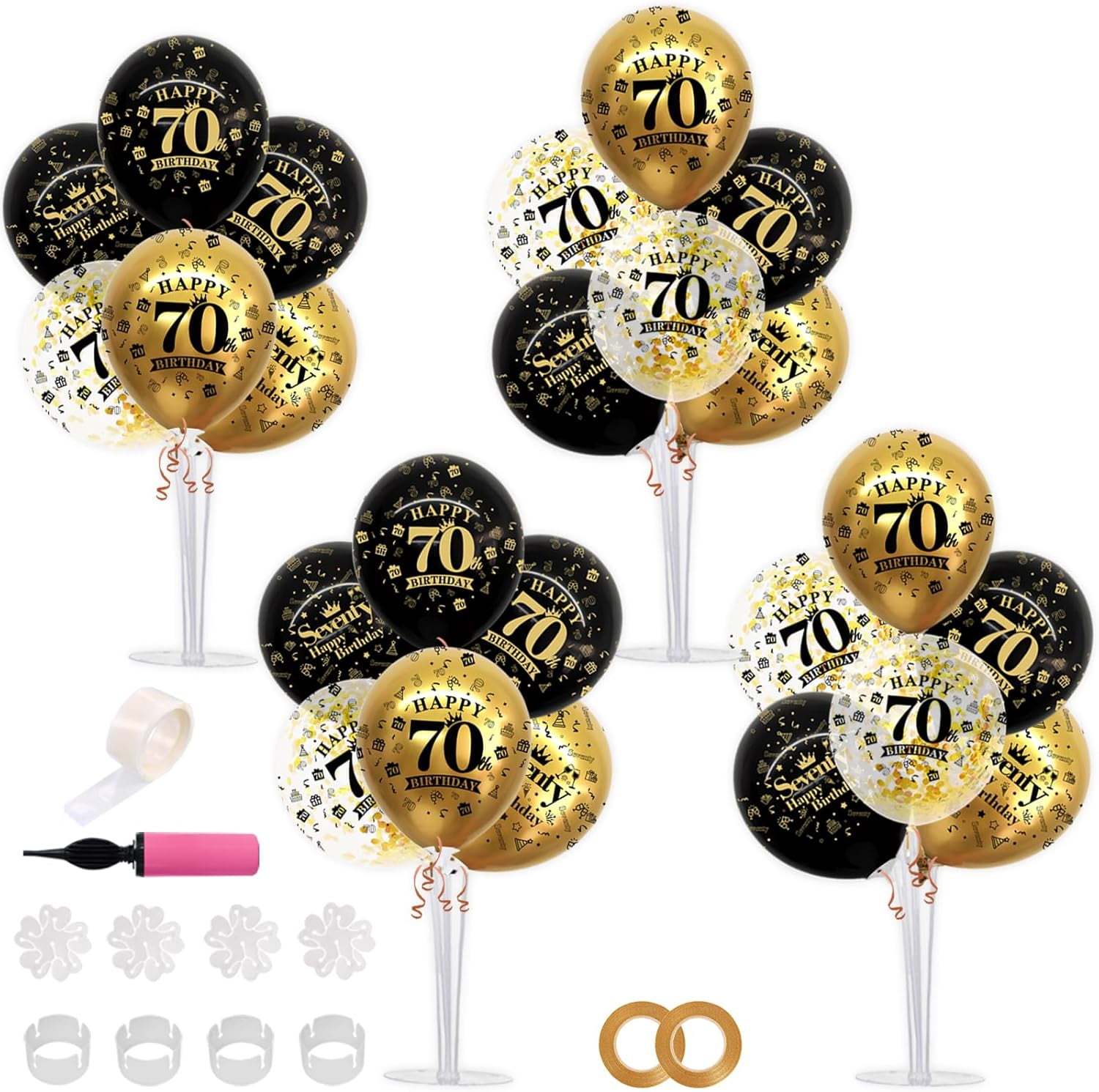 4 Set Black Gold Balloon Stand Kit for Birthday Decorations for 70th ...