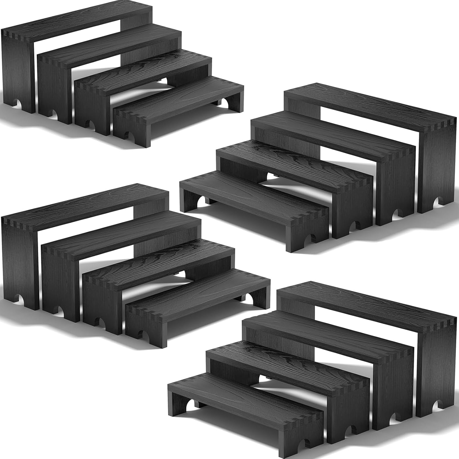 4 Set Black Wooden Tiered Riser Display Stands for Vendor Events ...
