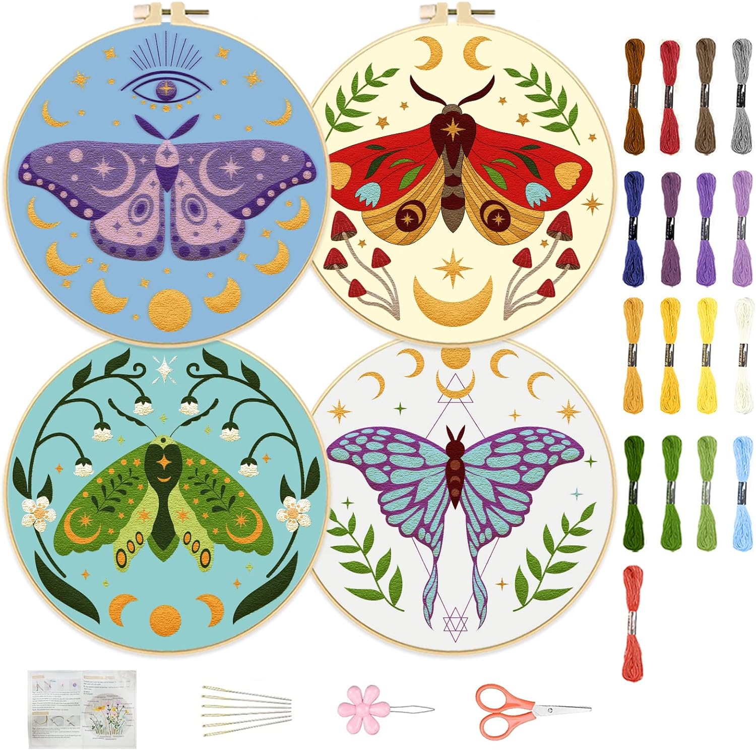 4 Set Butterfly Embroidery Kit for Beginners Embroidery Cross Stitch ...