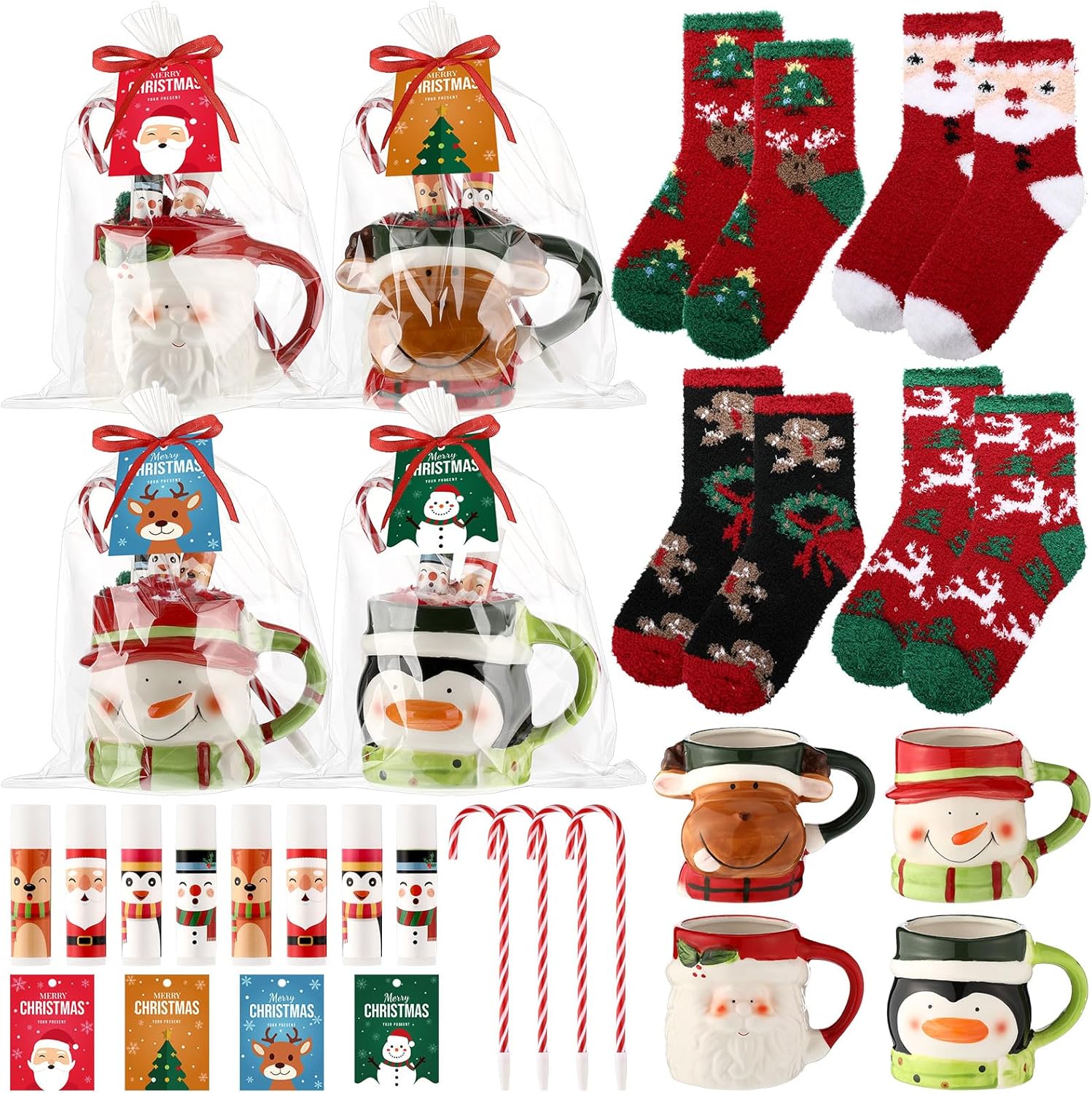 4 Set Christmas Gifts for Women Gifts Basket with Ceramic Mugs Socks ...