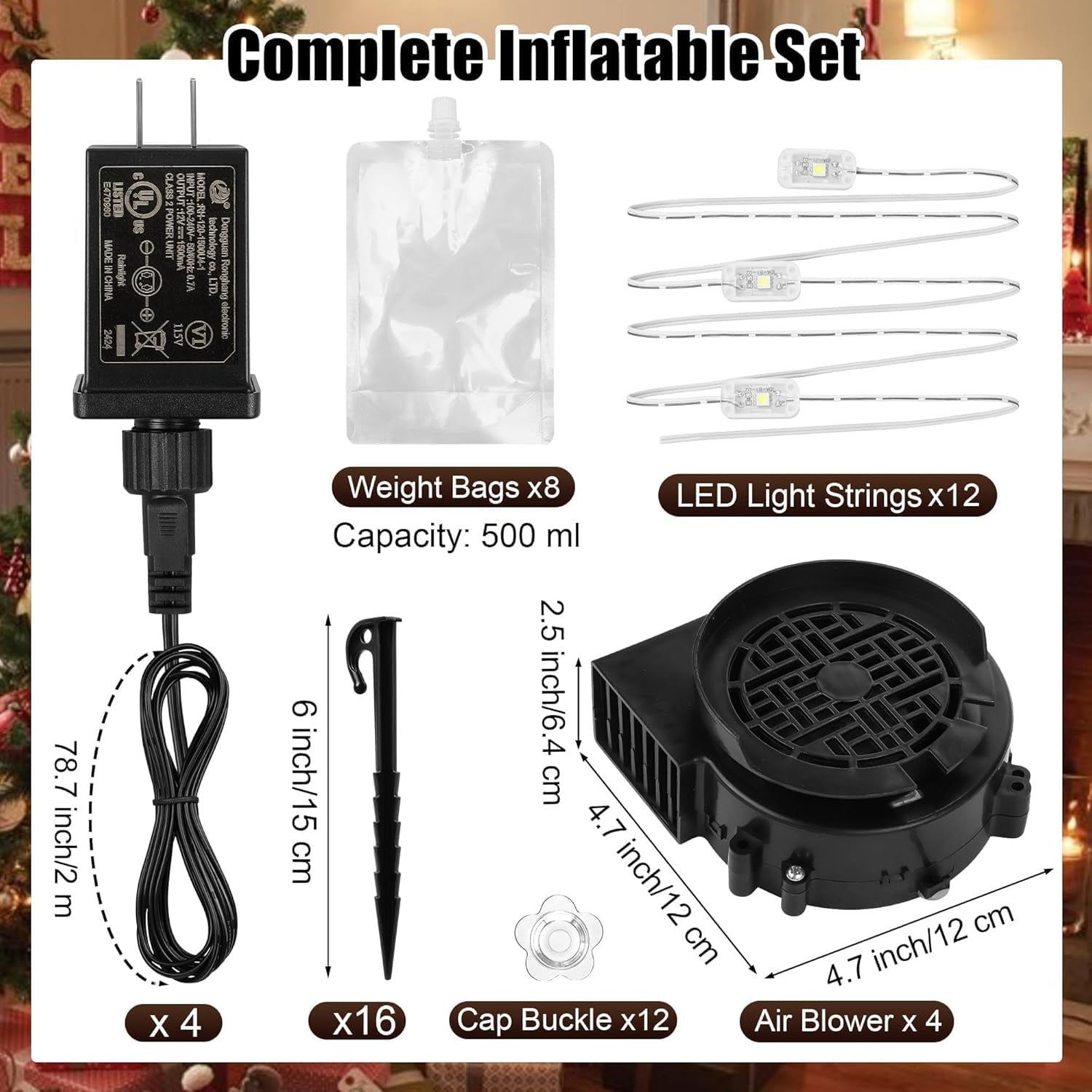 4 Set Christmas Inflatable Blower 1.2A Inflatable Fan Replacement Air ...