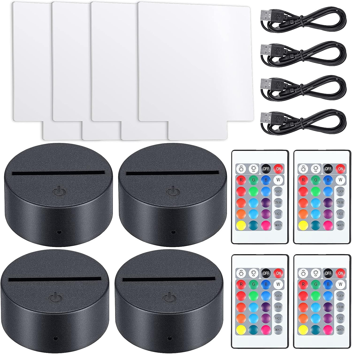 4 Set Christmas Night Light Kit with Remote, 16-Color Base for Sheets ...