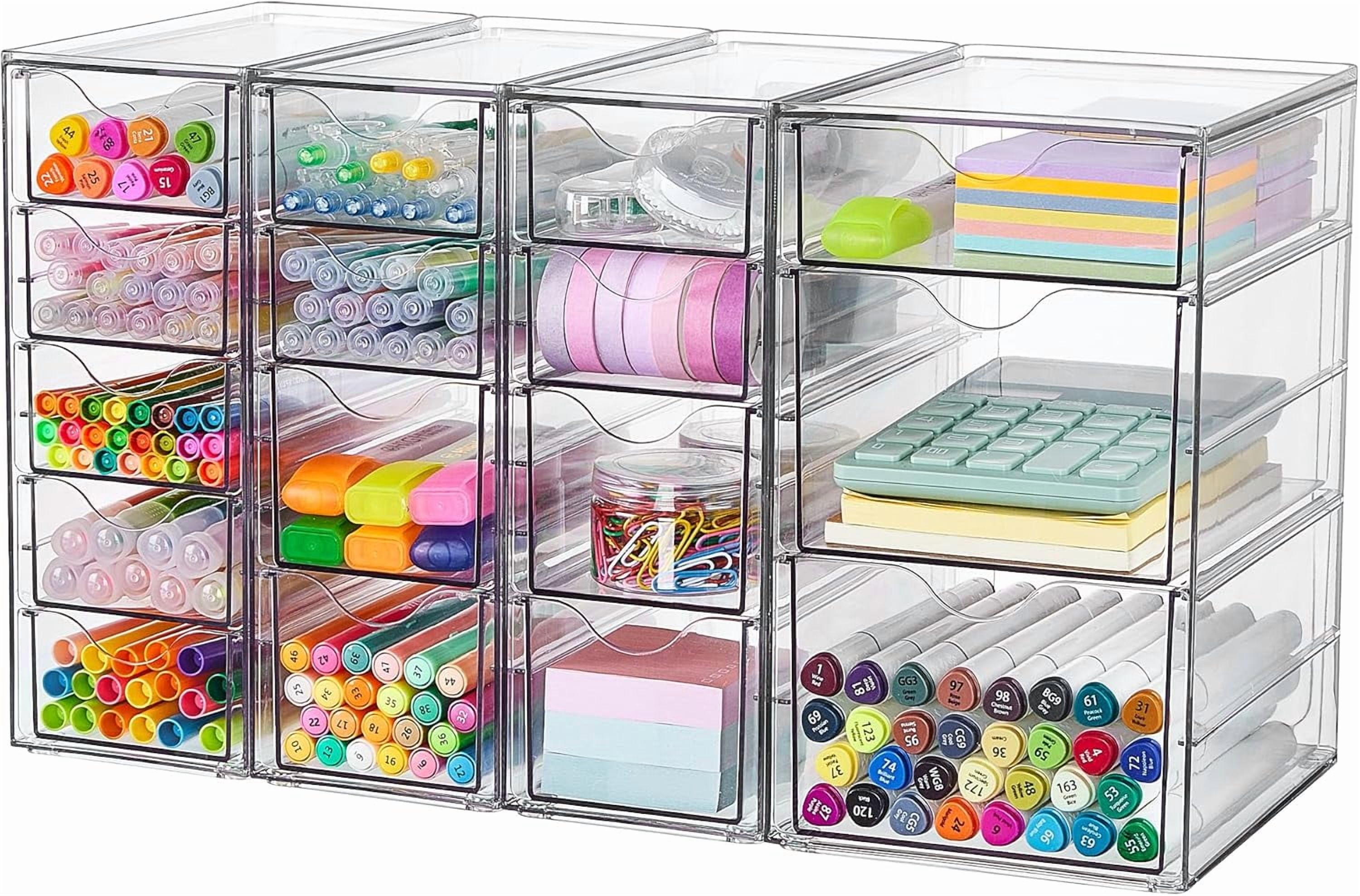 4 Set Clear Desk Organizer, Pen Organizer with 16 Drawers, Acrylic ...