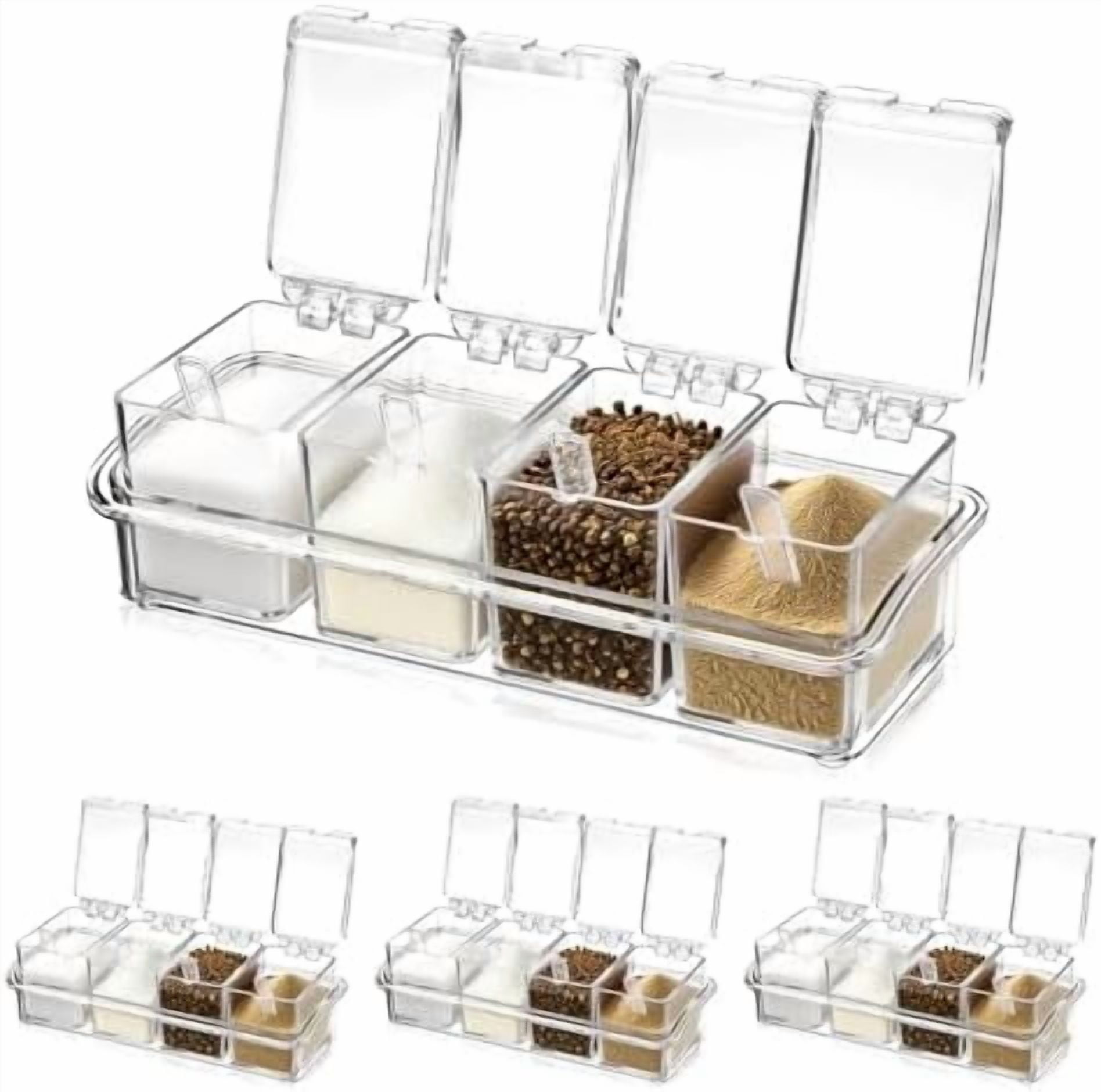 4 Set Clear Seasoning Box, 16 Pcs Acrylic Seasoning Rack with Spoon ...