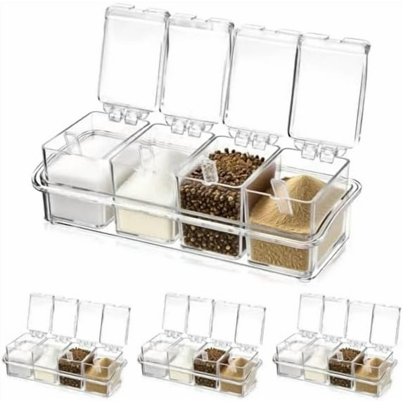 4 Set Clear Seasoning Box, 16 Pcs Acrylic Seasoning Rack with Spoon ...