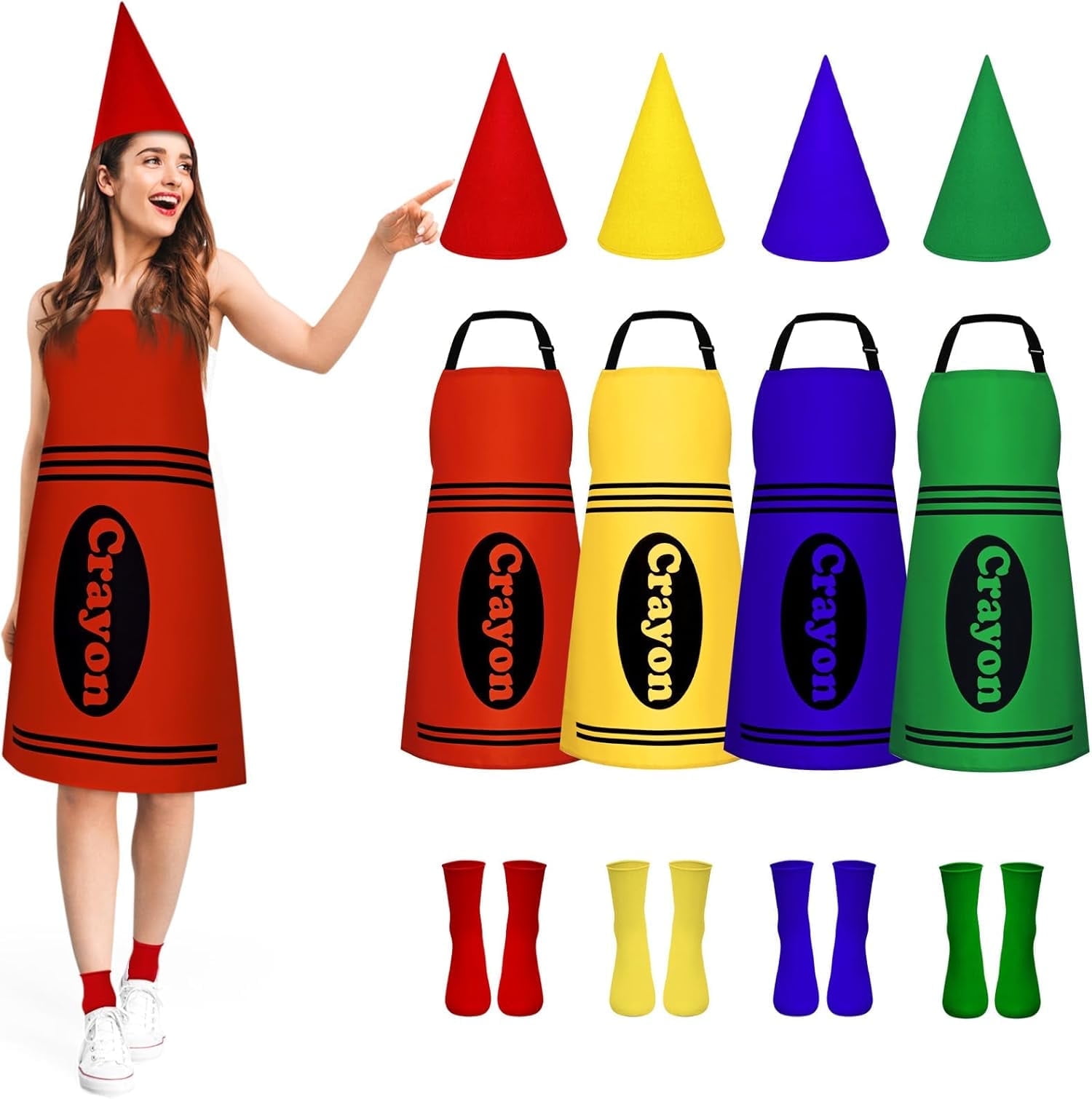 BLEUM CADE 4 Set Color Crayon Apron and Funny Gnome Cone Hats for ...