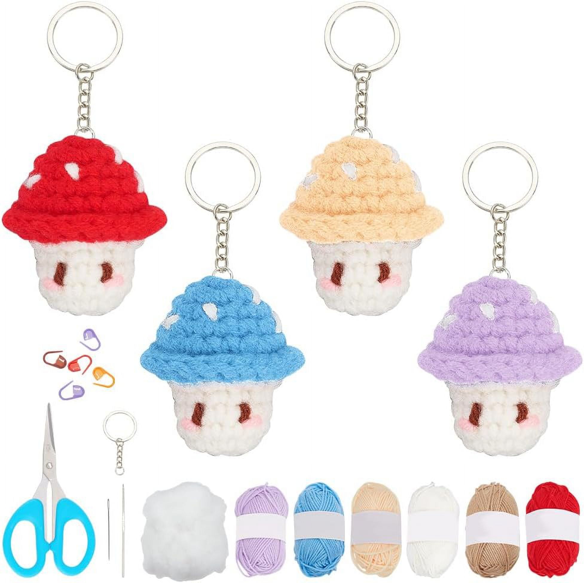 4 Set Crochet Kit Crochet Mushroom Keychain Kit Crochet Yarn and Hook ...