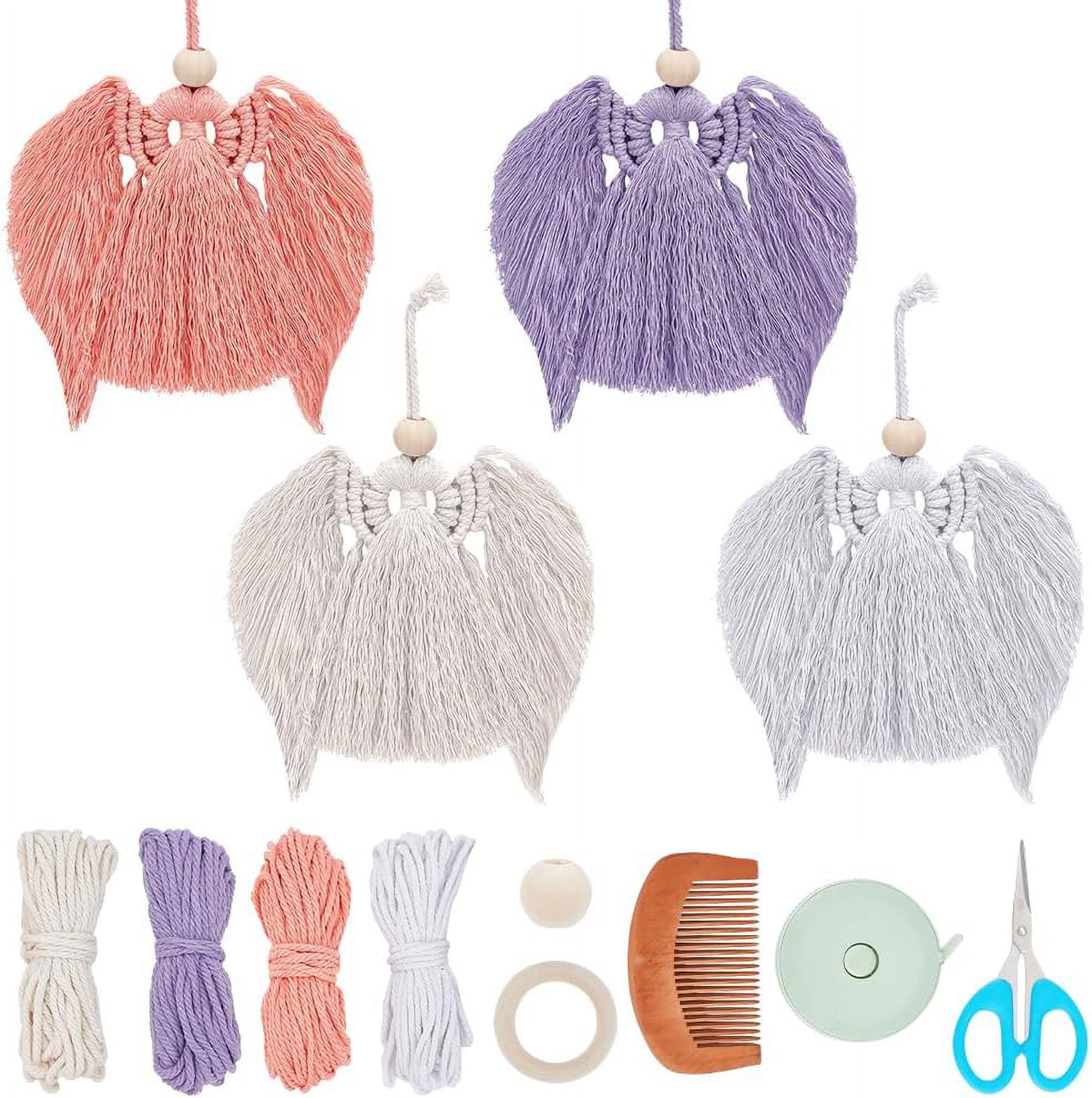 4 Set DIY Macrame Angel Hanging Ornament Angel Wings Macrame Kit for ...