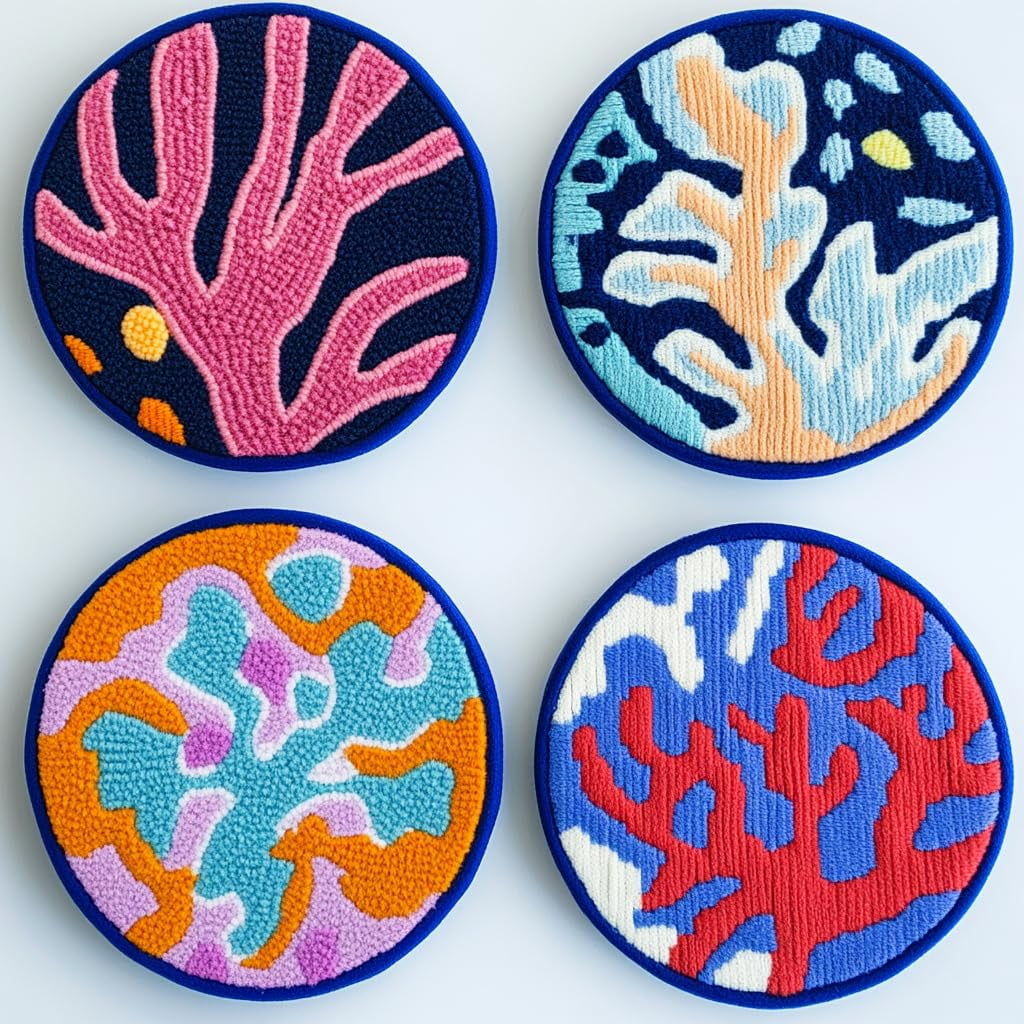 4 Set DIY Punch Needle Coaster Kits Abstract Colorful Wave Easy for ...