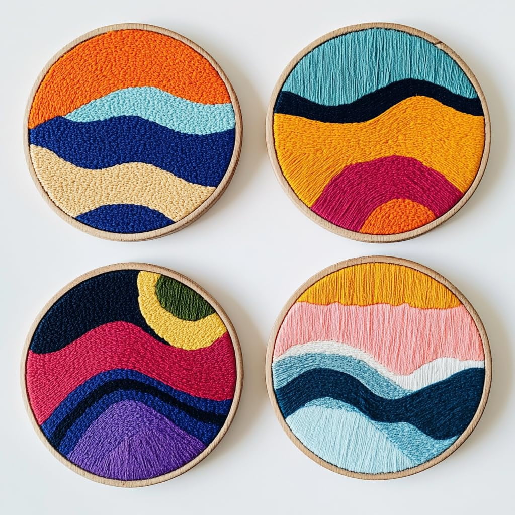 4 Set DIY Punch Needle Coaster Kits Abstract Colorful Wave Easy for ...