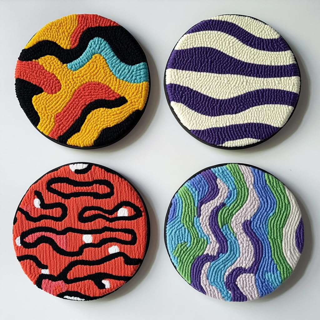 4 Set DIY Punch Needle Coaster Kits Abstract Colorful Wave Easy for ...