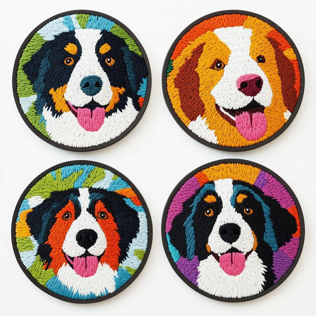 4 Set DIY Punch Needle Coaster Kits Bernese Mountain Dog Easy for ...