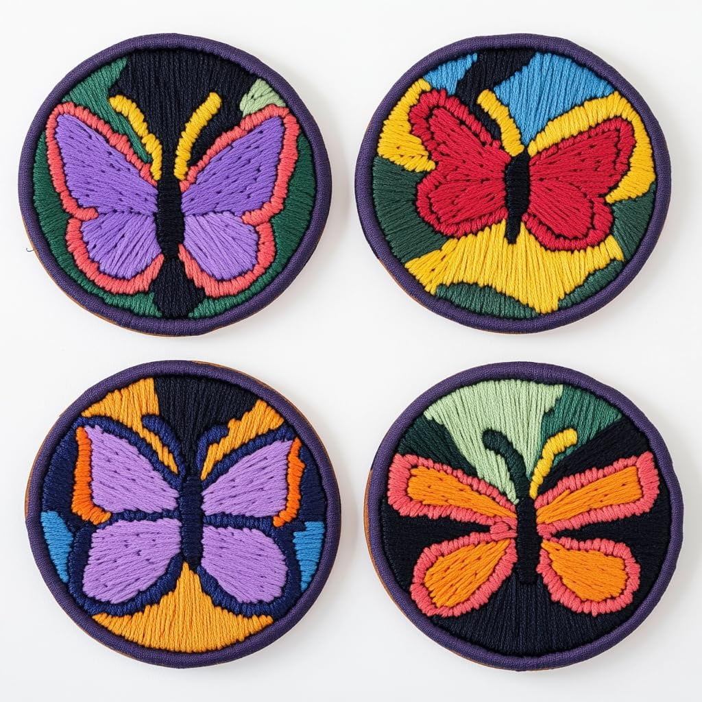 4 Set DIY Punch Needle Coaster Kits Cartoon Cute Butterflies Easy for ...