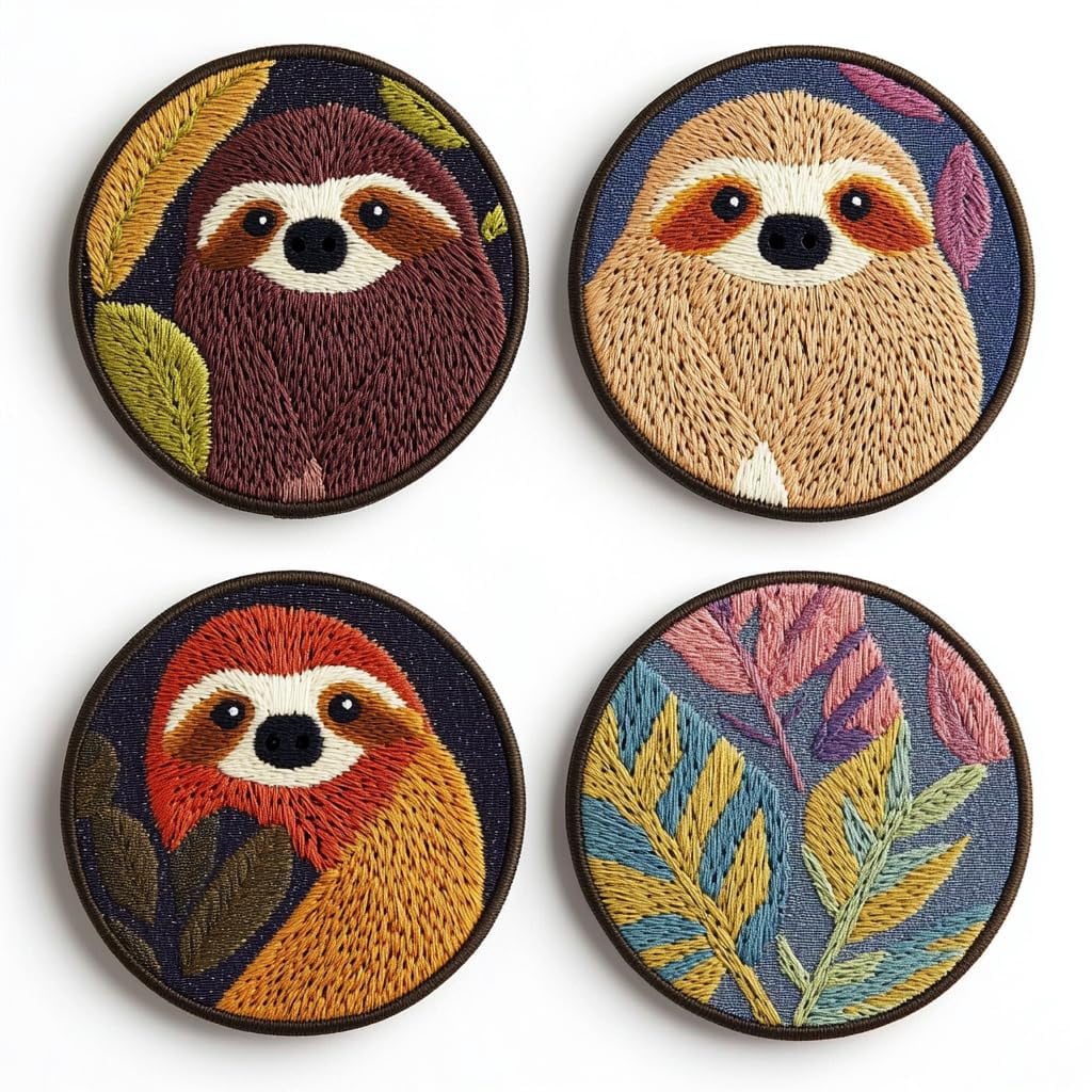 4 Set DIY Punch Needle Coaster Kits Cartoon Cute Sloth Easy for ...