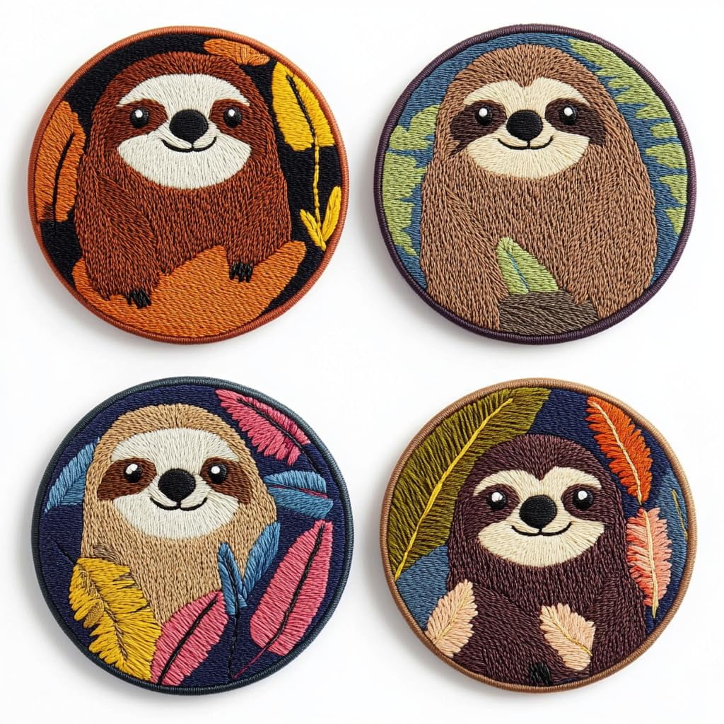 4 Set DIY Punch Needle Coaster Kits Cartoon Cute Sloth Easy for ...