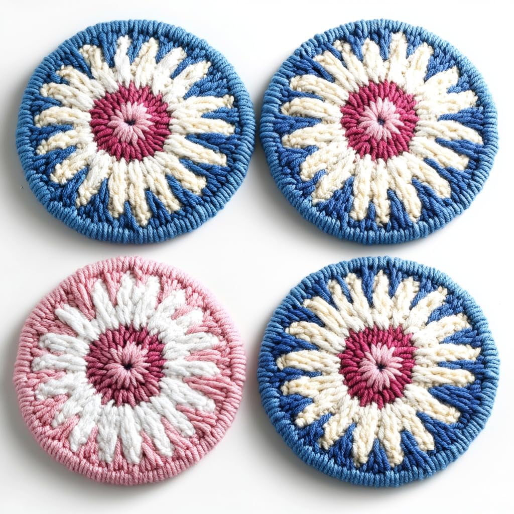 4 Set DIY Punch Needle Coaster Kits Cute Daisy Flower Easy for ...