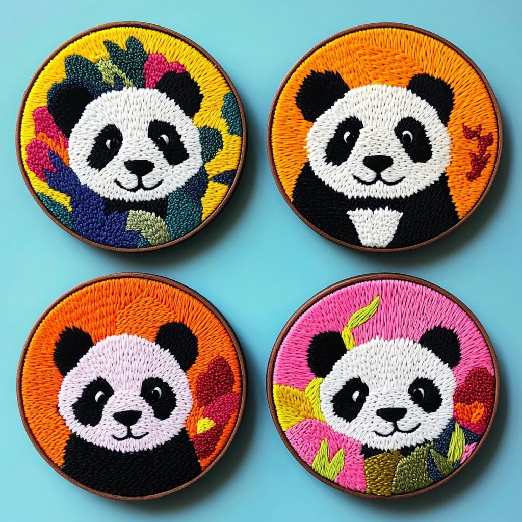 4 Set DIY Punch Needle Coaster Kits Cute Panda Easy for Beginners with ...